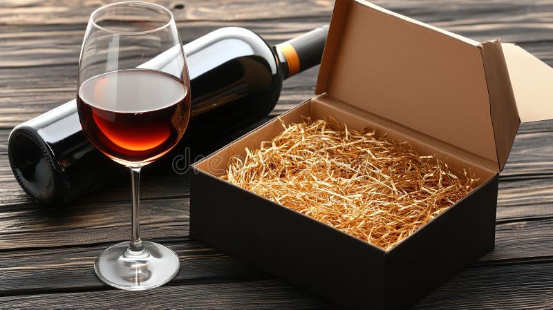 Red Wine, Gift Box, Wood Table, Tasting, Delivery Stock Photo - Image ...