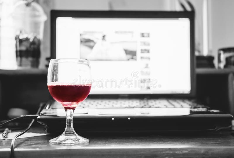 Computer and glass of wine stock photo. Image of caucasian - 21403086