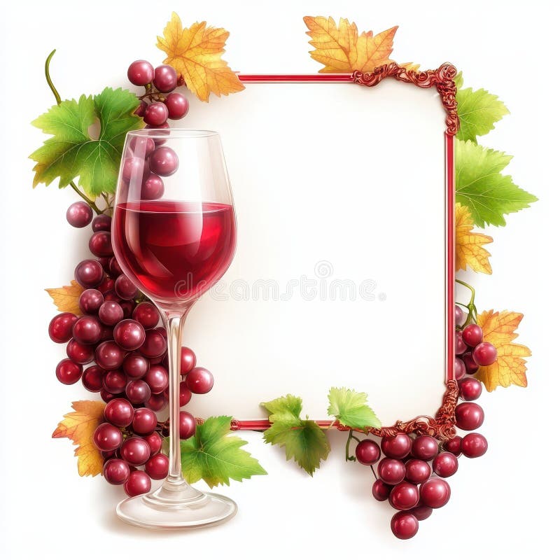 Red Wine Glass and Grapes Frame. Stock Illustration - Illustration of ...