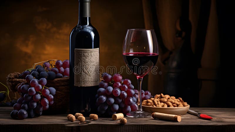 Red Wine and Grapes. Neural Network AI Generated Stock Illustration ...