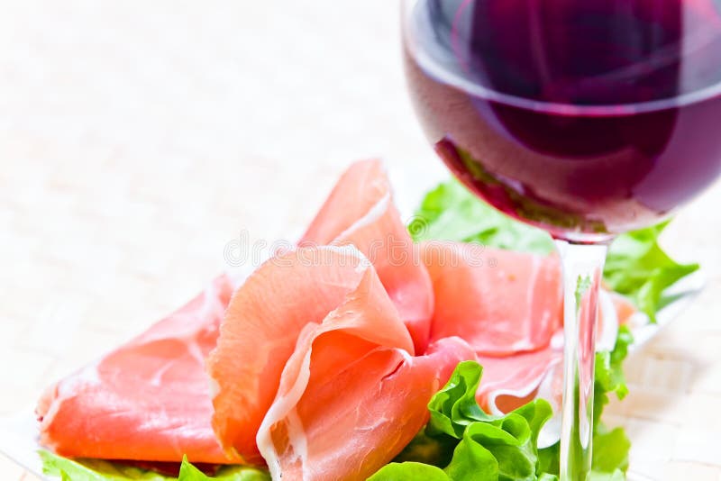 Red wine and ham stock photo. Image of lettuce, green - 31931036