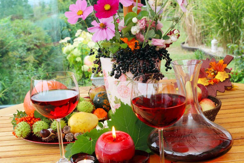 Red Wine in Late Summer on the Terrace Stock Image - Image of garden ...