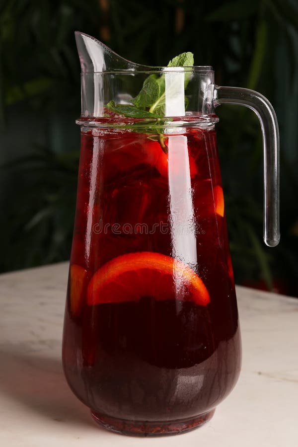 Red Wine Sangria with Various Fruits in a Pitcher Stock Photo - Image ...