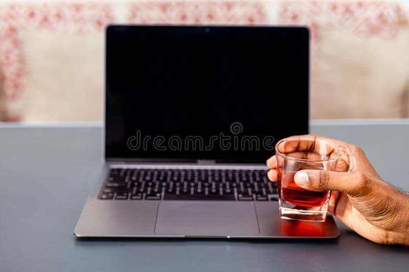 Red Wine Sits on Top of a Laptop Stock Photo - Image of call, online ...