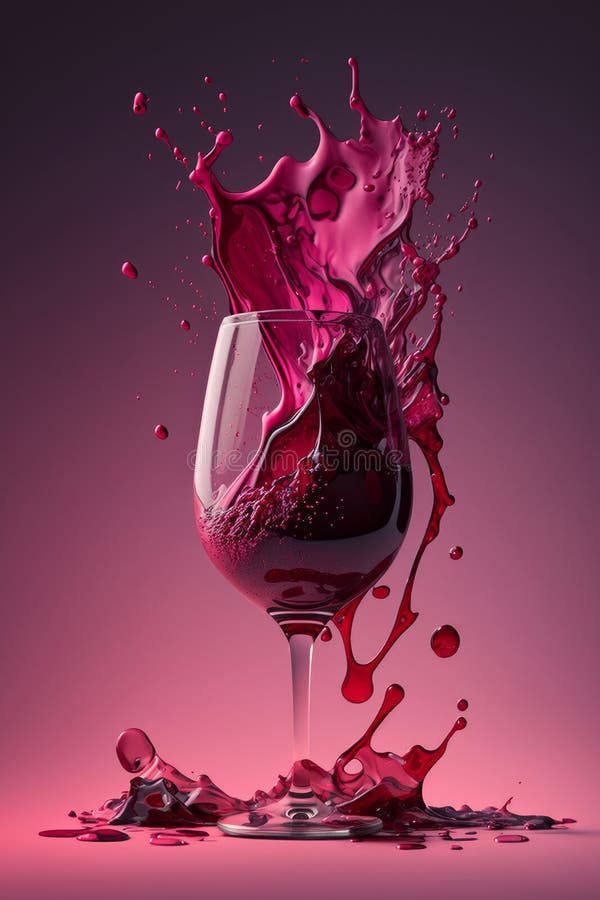 Red Wine Splashing into Glass on Pink Background. Generative AI Stock ...