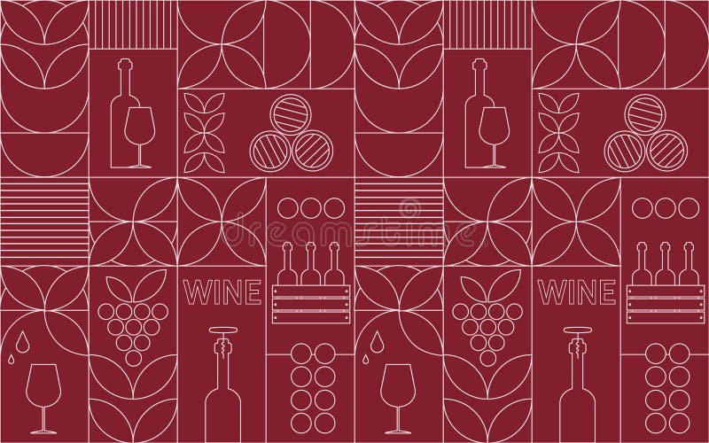 Red Wine Themed Background with Design Elements in Simple Geometric ...