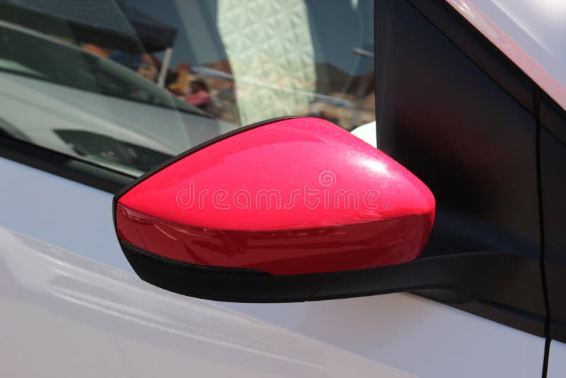Red Wing Mirror on White Car Stock Image - Image of sunlight, modern ...