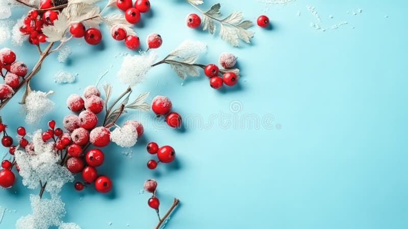 Red Winter Berries on a Blue Background, Generative AI. Stock ...