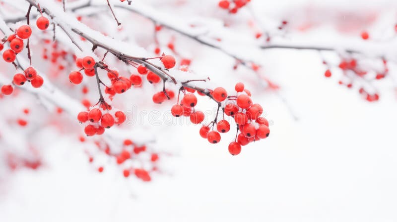 Red Winter Berries on Tree Branches during Snowfall. Neural Network Ai ...