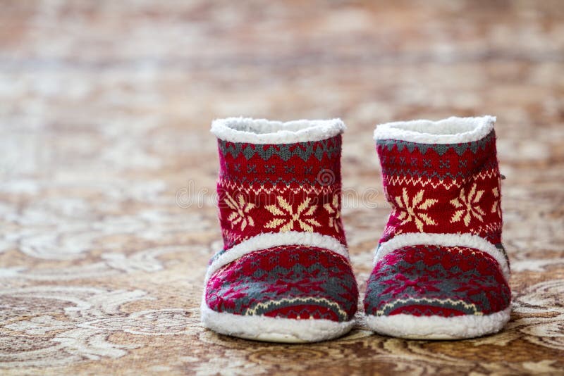 Red Winter Christmas Boots with Ornament Pattern Stock Photo - Image of ...