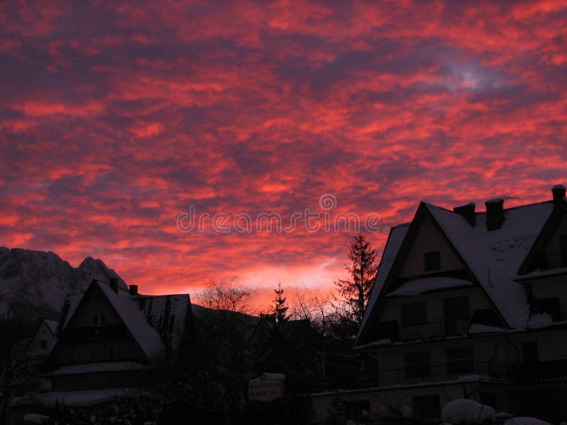 Red winter sunrise stock image. Image of clouds, sunrise - 47415855