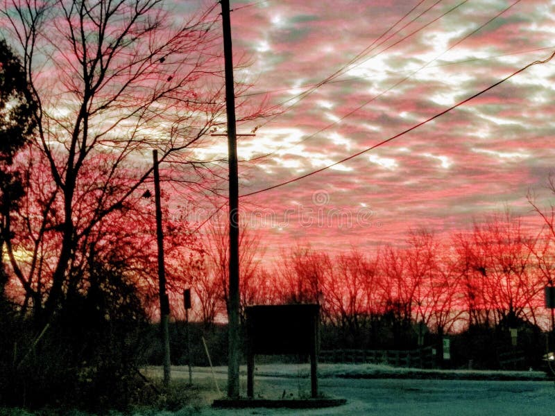 Red winter sunset Indiana stock image. Image of snow - 171292463
