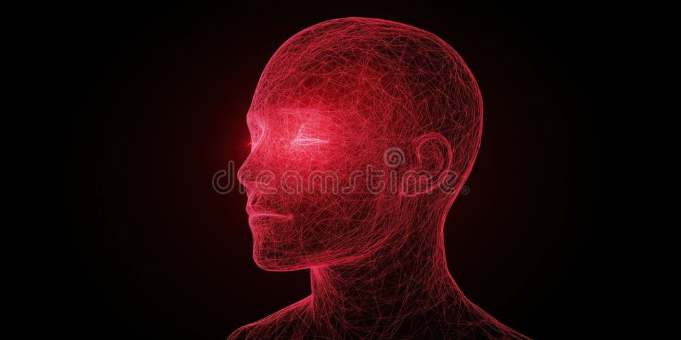 Red Wireframe Human Head with Glowing Eye Representing Artificial ...