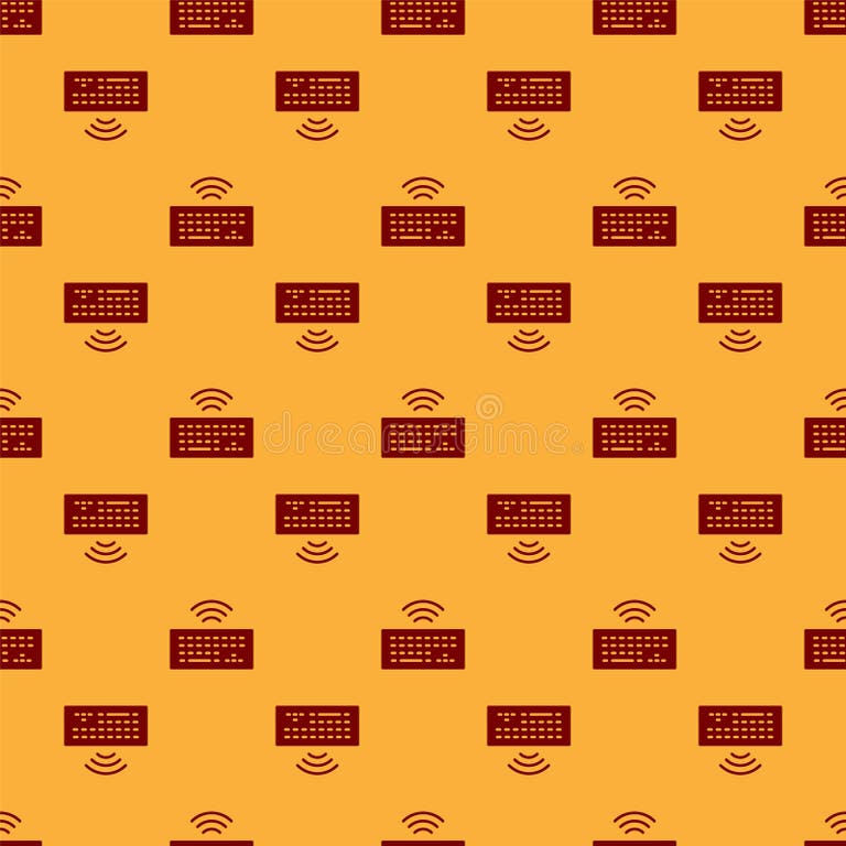 Red Wireless Computer Keyboard Icon Isolated Seamless Pattern on Brown ...