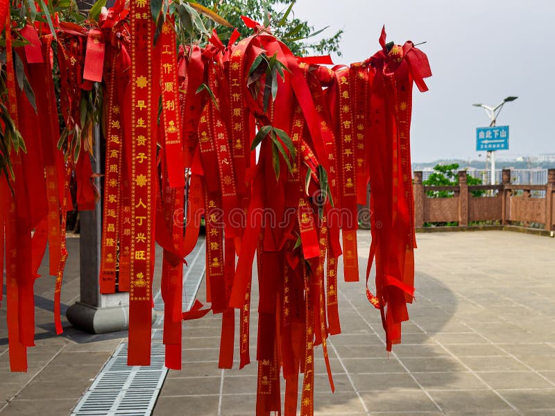 Red Wishing Ribbons in a Buddhist Temple Stock Image - Image of ...