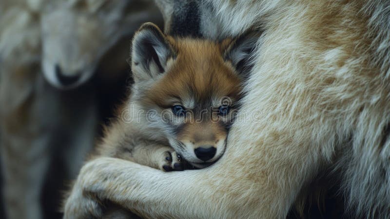 Red Wolf Pup Held by Adult Wolves in Forest Stock Illustration ...