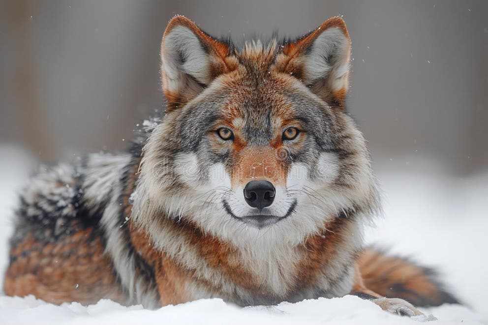 A Red Wolf in the Snow with Black Spots, High Quality, High Resolution ...