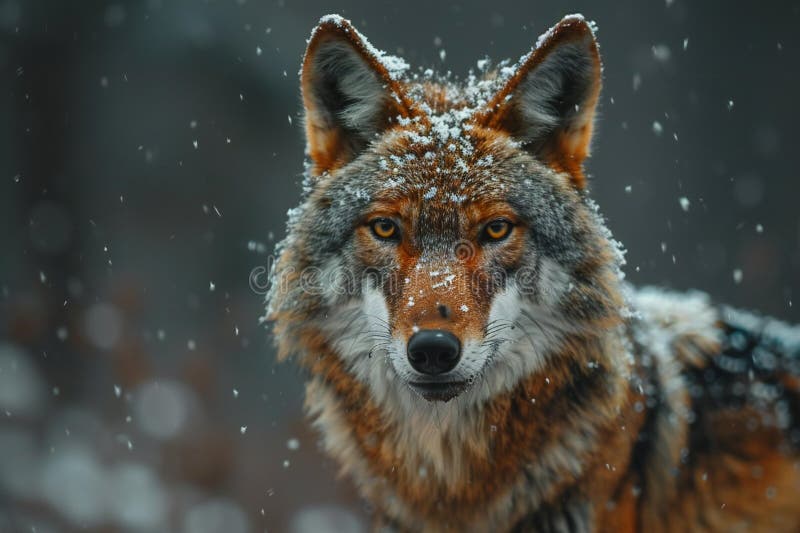 A Red Wolf in the Snow with Black Spots, High Quality, High Resolution ...