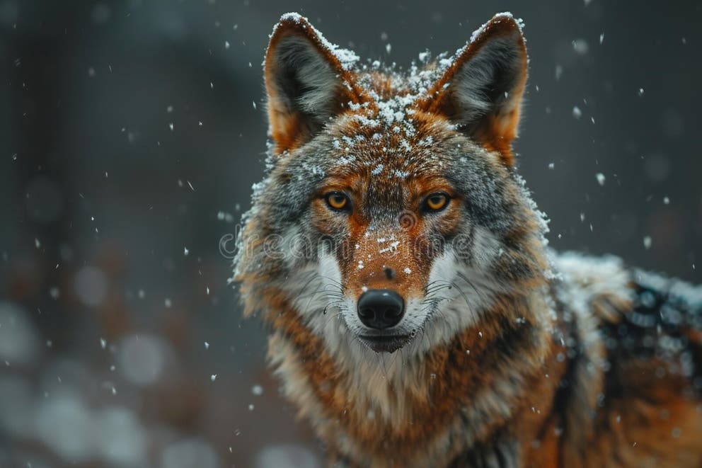 A Red Wolf in the Snow with Black Spots, High Quality, High Resolution ...