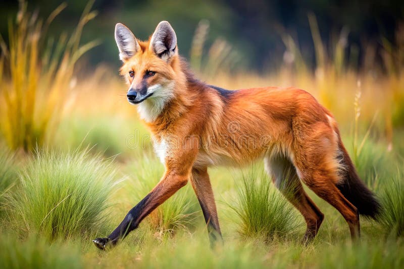 Red Wolf Strolling through Tall Grass Savannah Stock Illustration ...