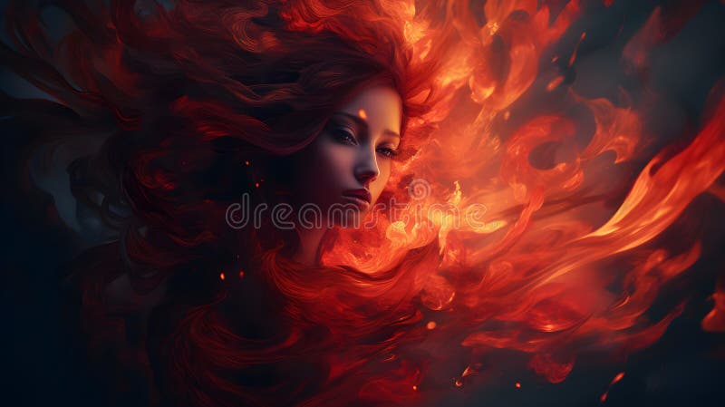 Red Woman on Fire on Dark Bacground Stock Illustration - Illustration ...