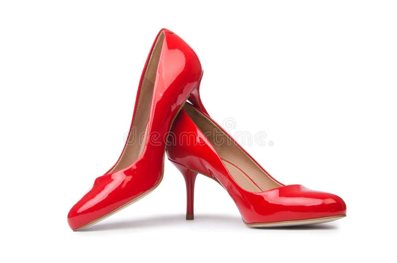 Red Woman Shoes Isolated on the White Background Stock Photo - Image of ...