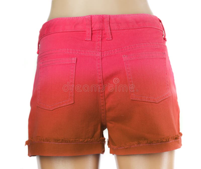 Red Women Jeans Shorts. Back Stock Image - Image of females, closeup ...