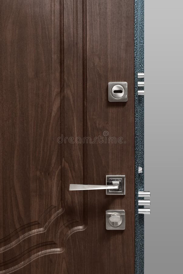 Red Wood Door with Gold Lock and Handle Stock Image - Image of gold ...