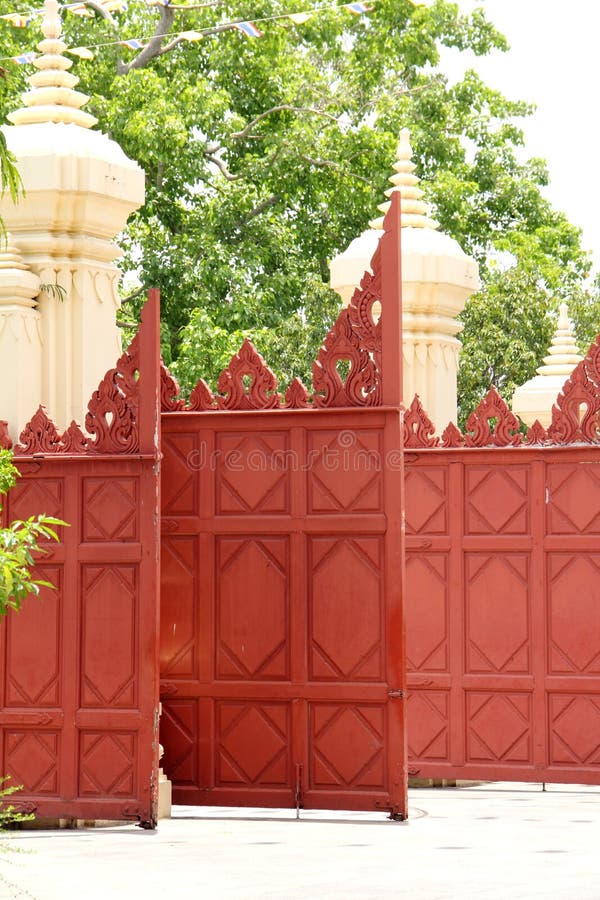 Red wood gate old art stock photo. Image of gate, park - 42068700