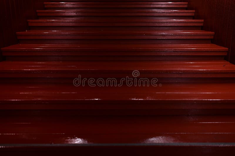 Red Wood Staircase in the Night, Exterior Design Stock Photo - Image of ...