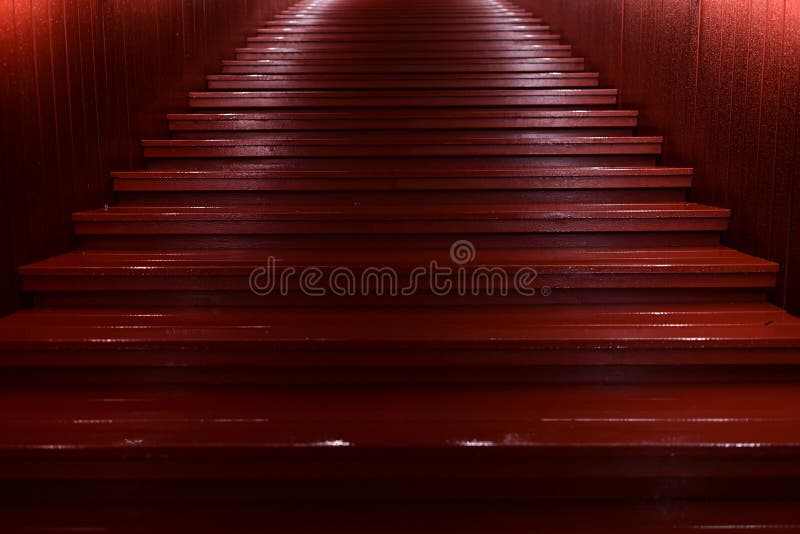Red Wood Staircase in the Night, Exterior Design Stock Photo - Image of ...