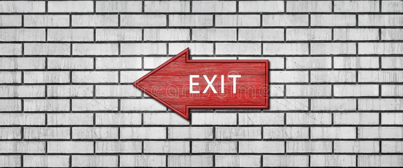 Red Wooden Arrow Sign with the Inscription EXIT Hanging on a White ...