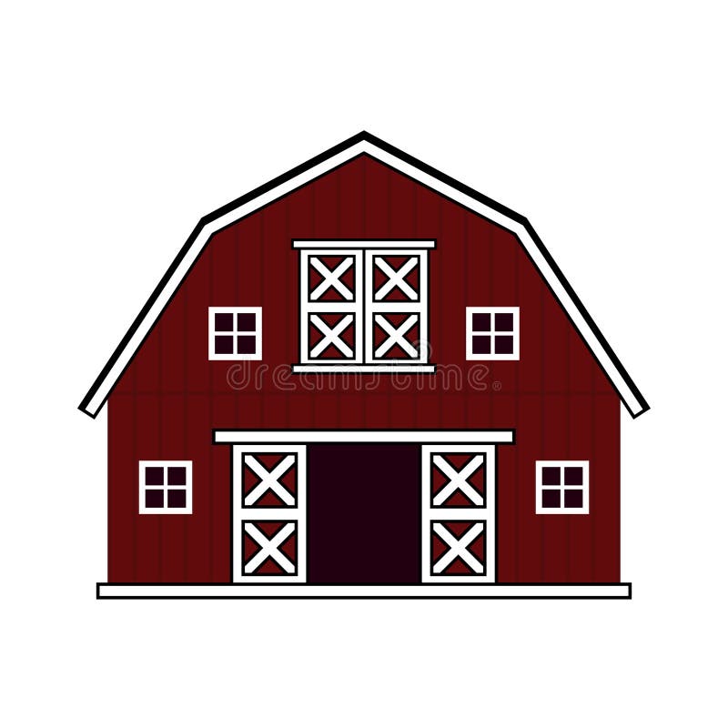 Red Wooden Barn with Open Gate and Windows. Front View Stock ...