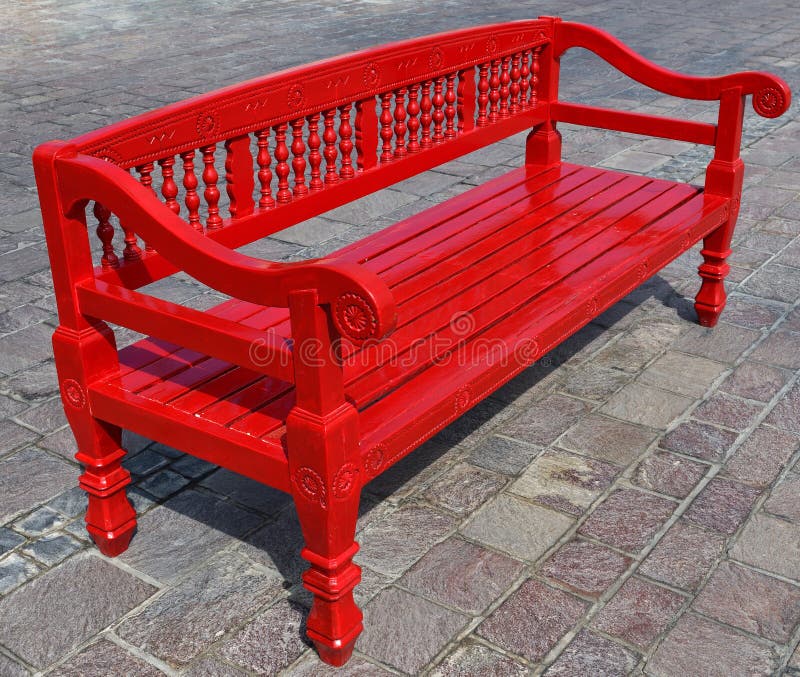 Red Wooden Bench Outdoors in Doha, Qatar Stock Image - Image of wooden ...
