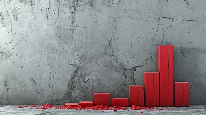 Red Wooden Blocks Arranged in a Broken Pattern Against a Concrete Wall ...
