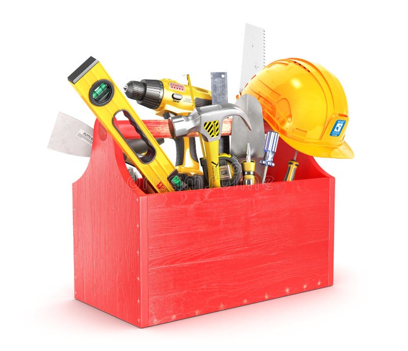 Red Wooden Box Full of Tools. 3d Illustration Stock Illustration ...