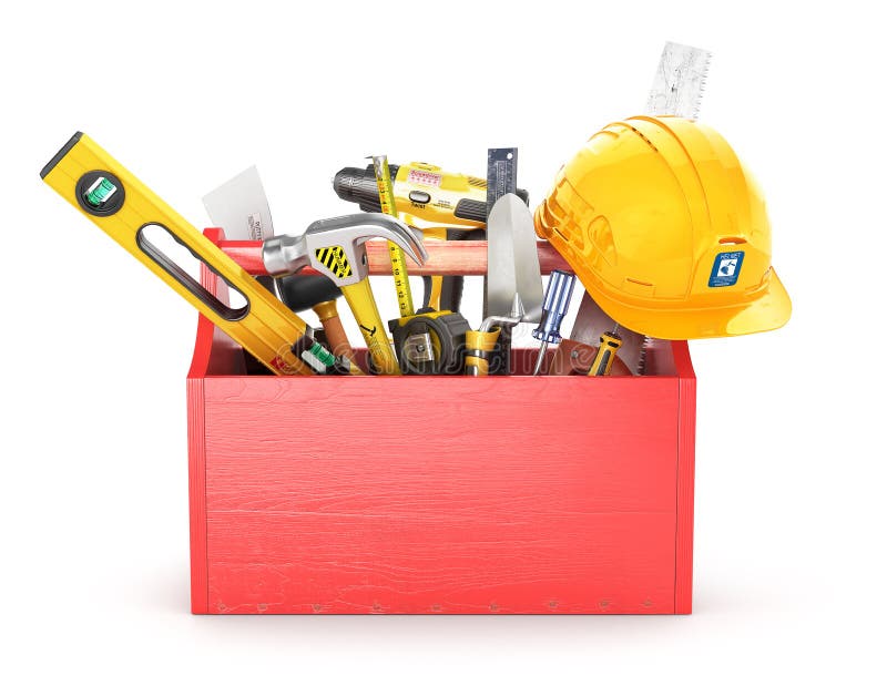 Red Wooden Box Full of Tools Stock Illustration - Illustration of hand ...