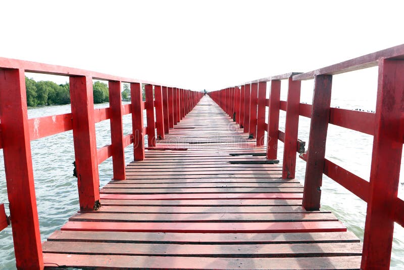 Red wooden bridge. stock photo. Image of walkpath, travel - 109081964
