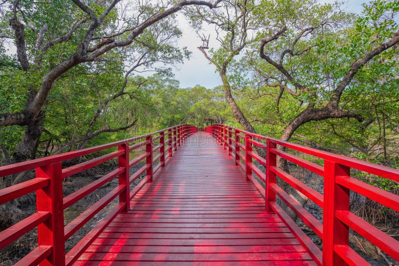 Red Wooden Bridge in the Park. Stock Image - Image of lake, gardening ...