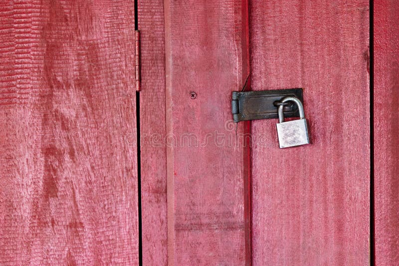 The Red Wooden Door with Key Hard Steel Key Lock Stock Photo - Image of ...