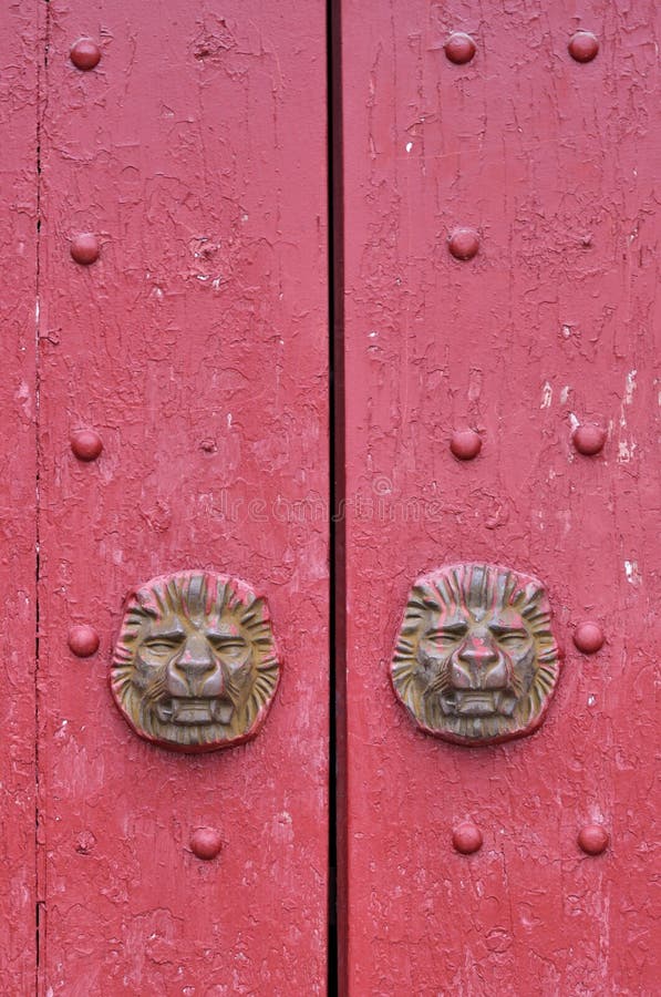 Red Wooden Door in Traditional Style Stock Image - Image of traditional ...