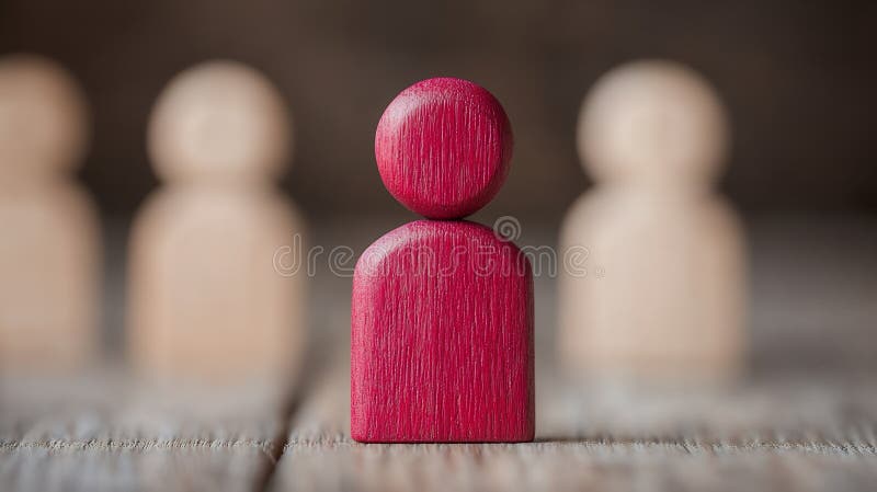 A Red Wooden Figure Stands Out among Two Blurred Beige Figures on a ...