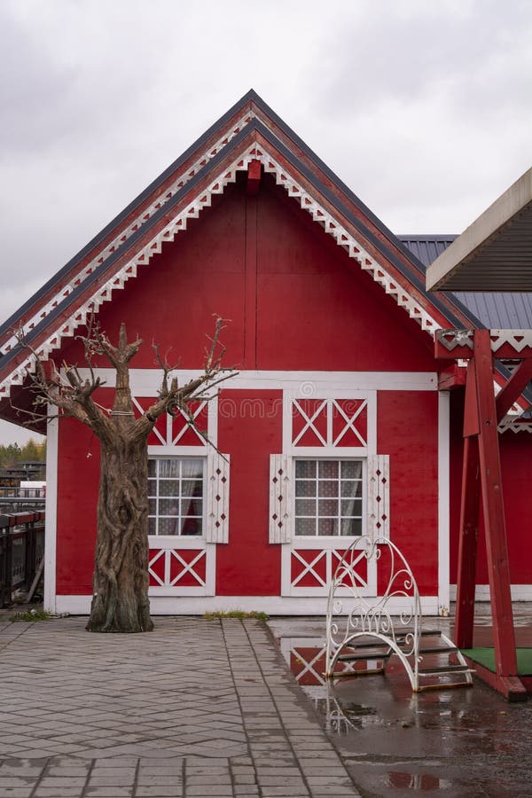 A Red Wooden House. Russian Architecture Stock Photo - Image of ...