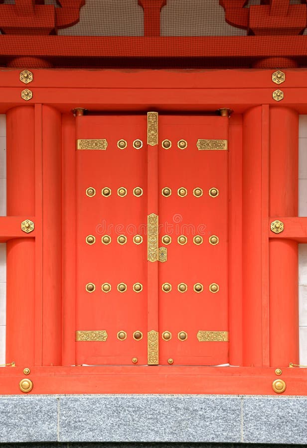 Red Wooden Main Gate of Ancient Japan Temple Stock Photo - Image of ...