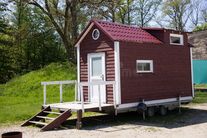 Red Wooden Mobile Tiny House Stock Image - Image of tiny, mobile: 279822269