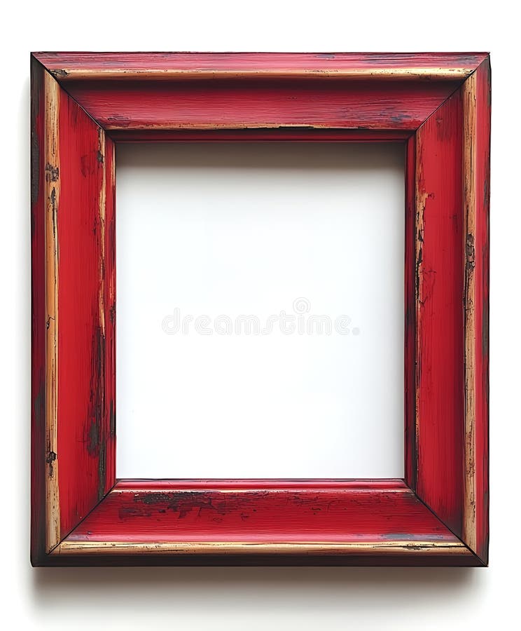 Red Wooden Picture Frame with Distressed Finish Perfect for Mockups and ...