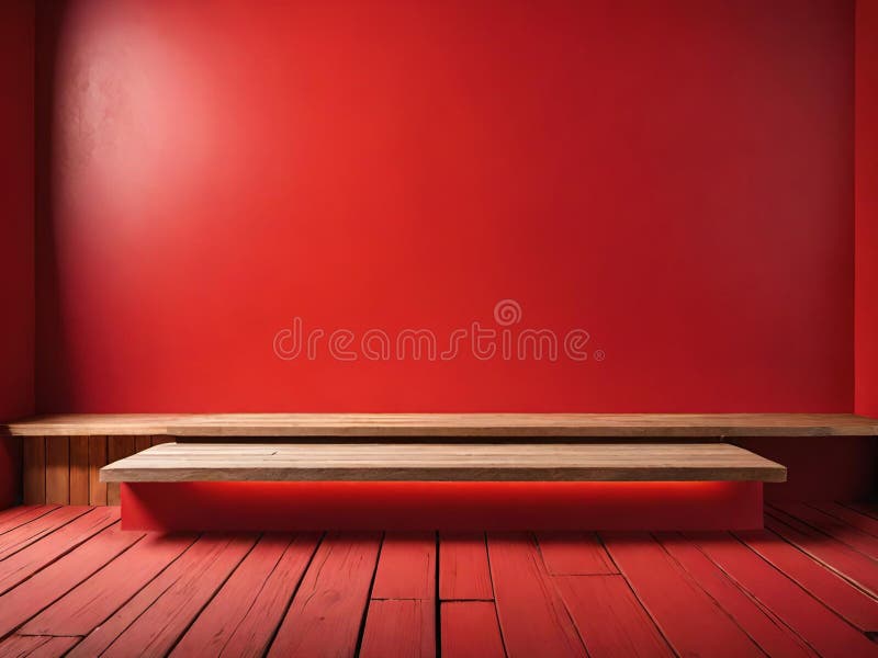 Red Wooden Table and Empty Space in Front of the Wall Stock ...