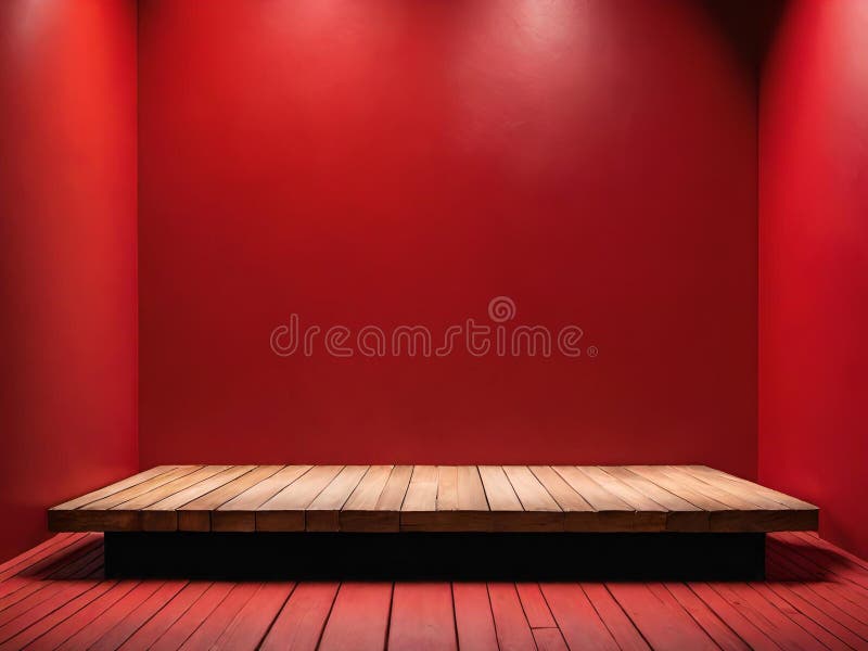 Red Wooden Table and Empty Space in Front of the Wall Stock ...