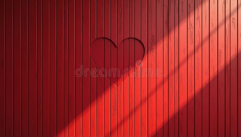 Red Wooden Wall with Heart-shaped Cutout and Sunlight Shadows. Stock ...