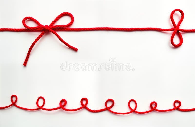 Red Woolen Threads, Ropes Create Abstract Shapes on White Background ...